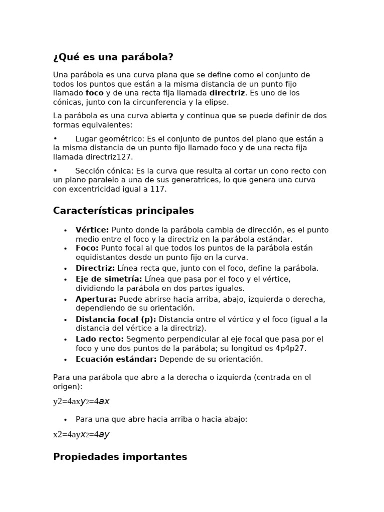 Definición y propiedades de la parábola | PDF | Geometria clasica ...