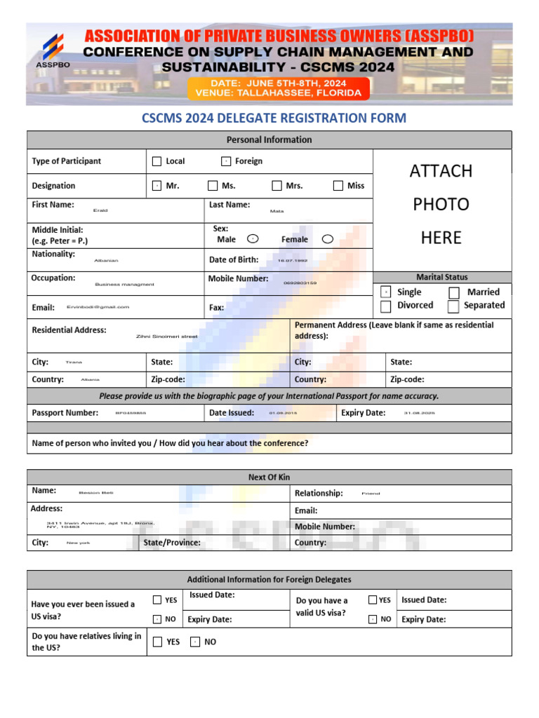 Cscms 2024 Delegate Registration Form | PDF | Government And Personhood