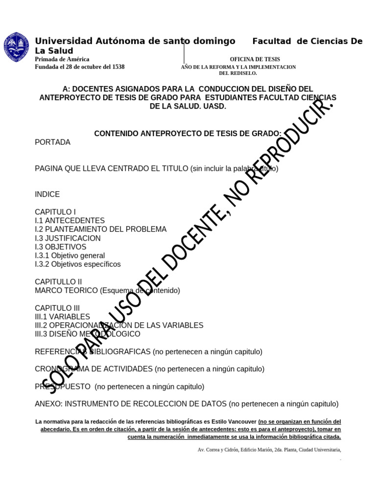 Guía para Anteproyecto de Tesis UASD | PDF | Publicación Académica