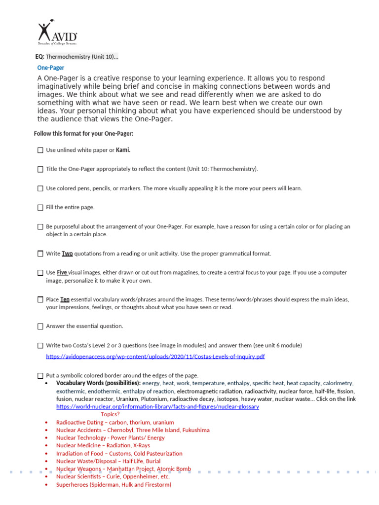 One Pager Unit 10 Chem Directions (1) | PDF | Ionizing Radiation ...