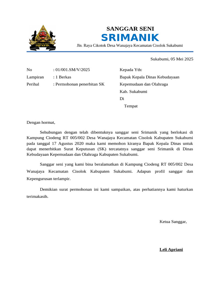 Permohonan SK Sri Manik | PDF