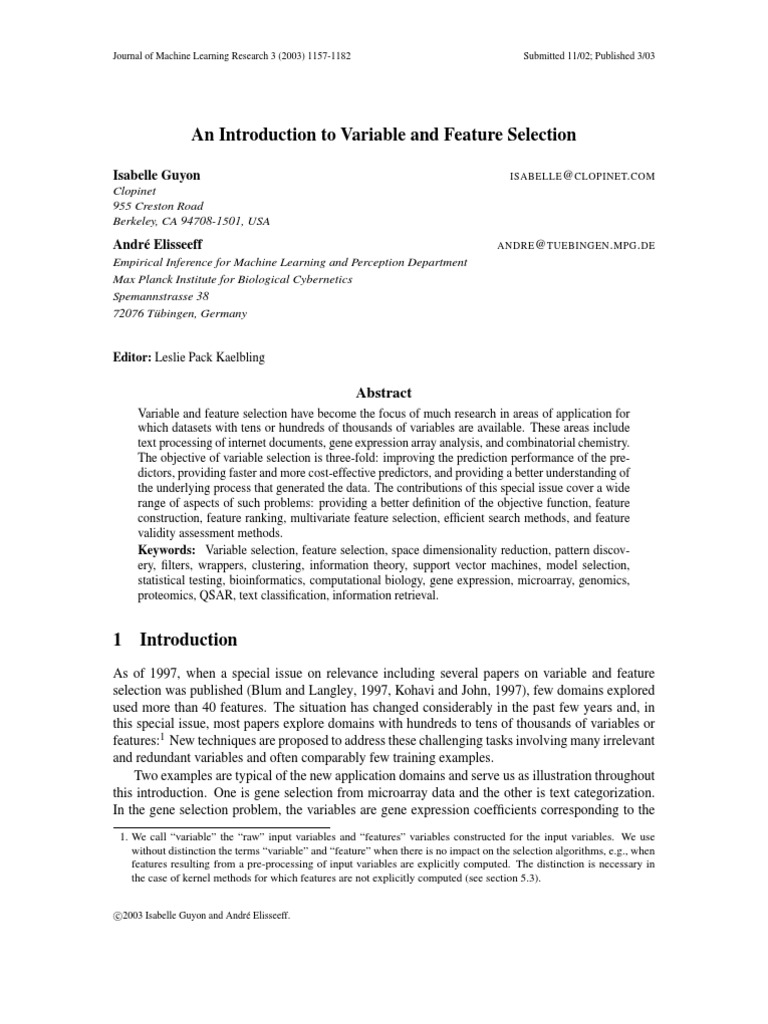 An Introduction To Variable And Feature Selection Cluster Analysis