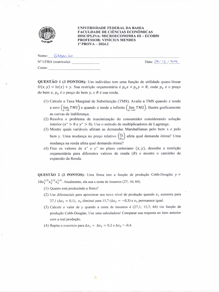 Prova1 2024.2 Gabarito | PDF