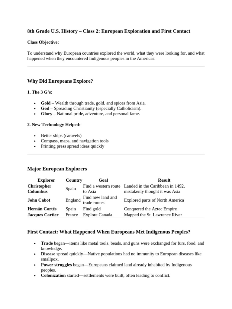 8th Grade U.S. History - Class 2 - Introduction To American History ...