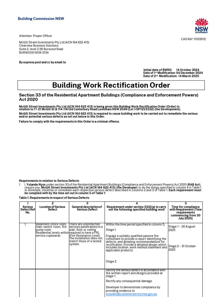 Rectification Order for McGill Street Site | PDF | Stairs | Fire Safety
