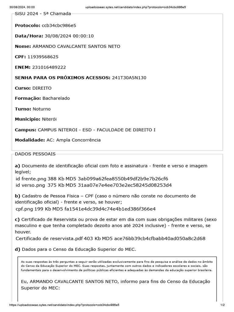 Protocolo Direito Uff | PDF