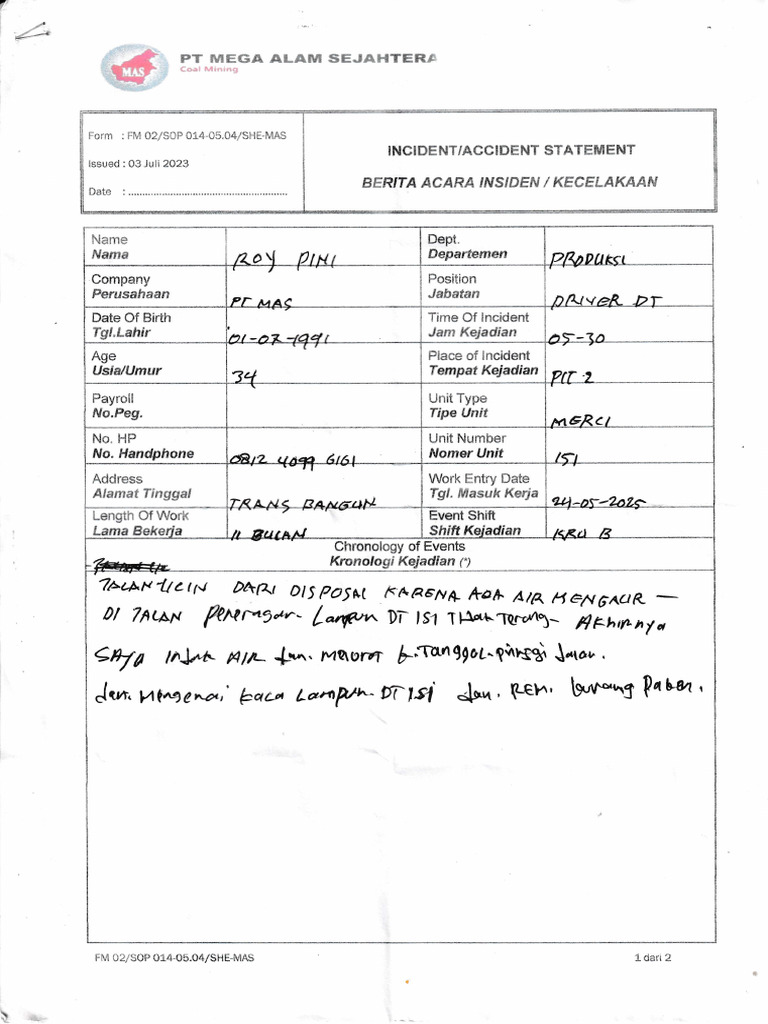 Ba. Accident Unit A-151 | PDF