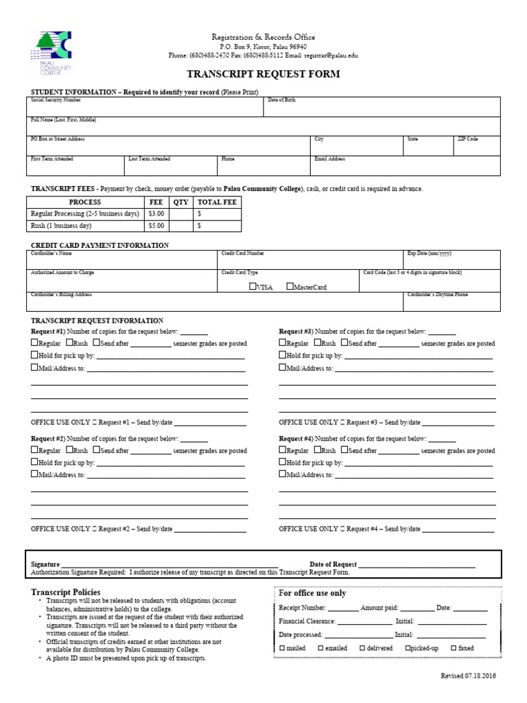 Transcript Request Form | PDF | Credit Card | Banking