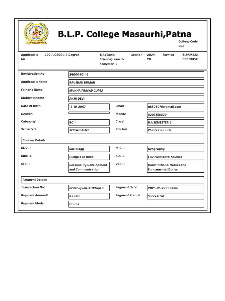 Application For Mid Semester RAUSHAN | PDF