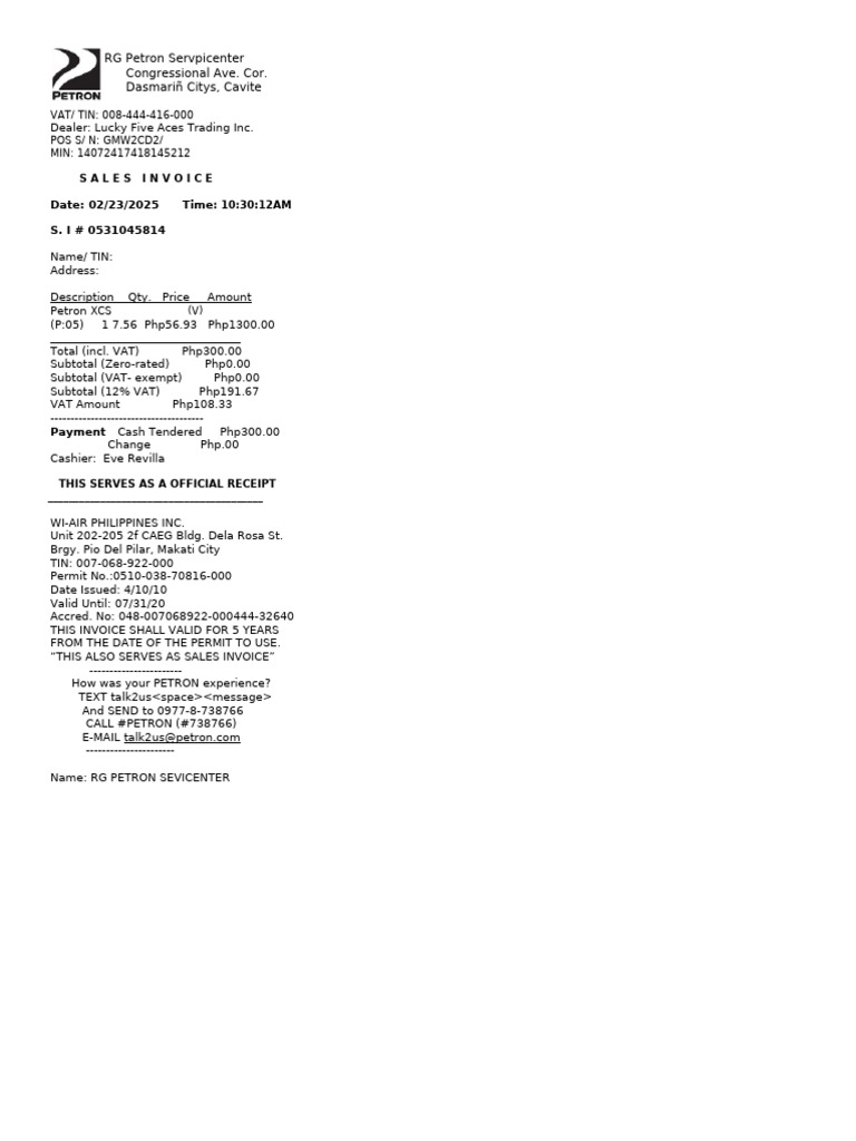 Petron Official Receipt Sample 2025 | PDF