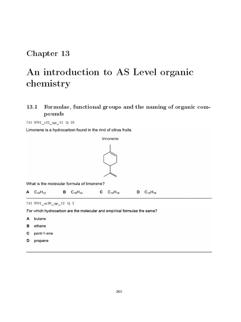 Chemistry 9701 Paper 1 - An Introduction To AS Level Organic Chemistry ...