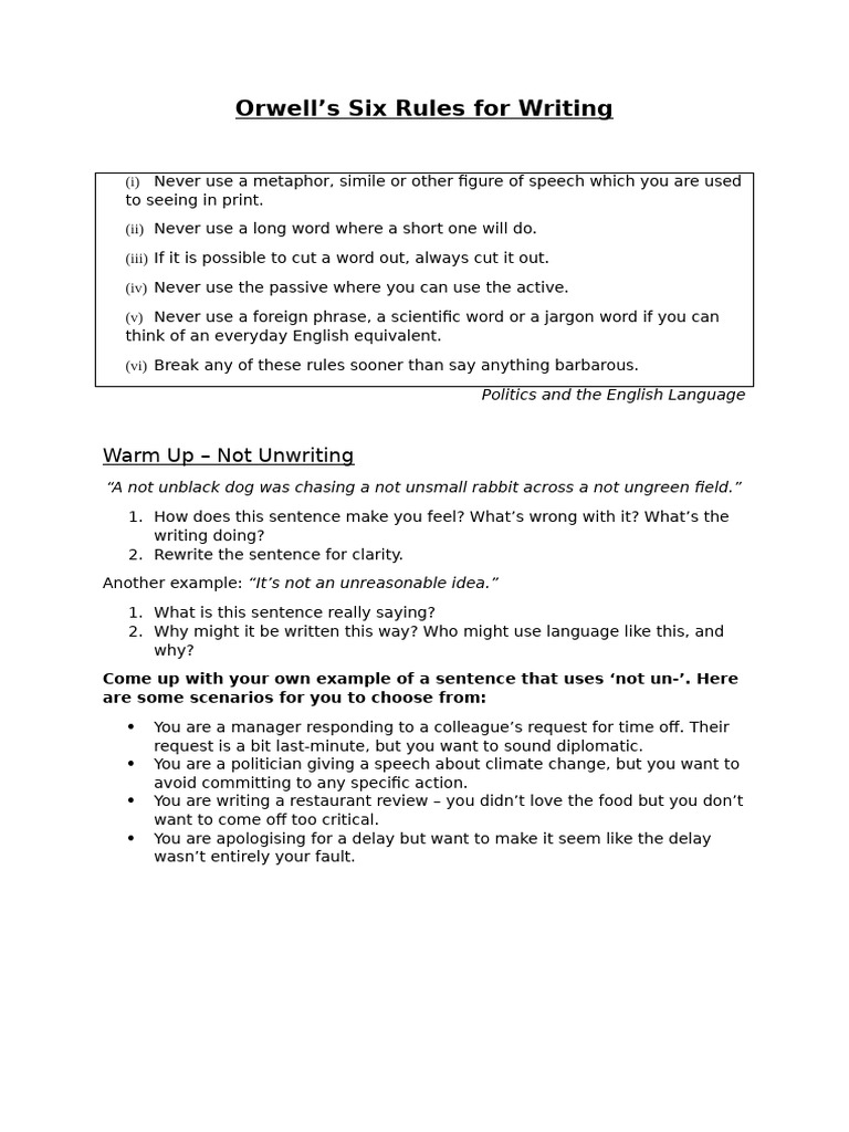 Orwell's Six Rules For Writing | PDF