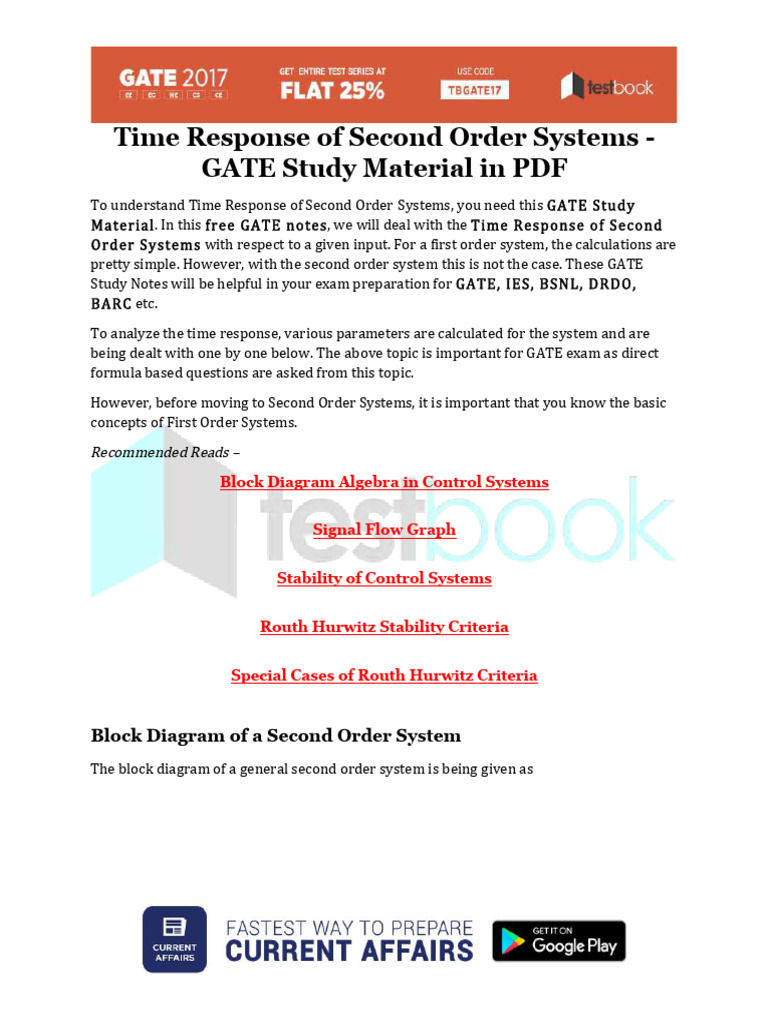 Time Response of Second Order Systems | PDF | Damping | Applied Mathematics