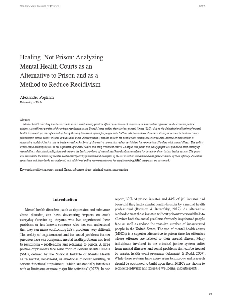 Healing, Not Prison: Analyzing Mental Health Courts As An Alternative ...