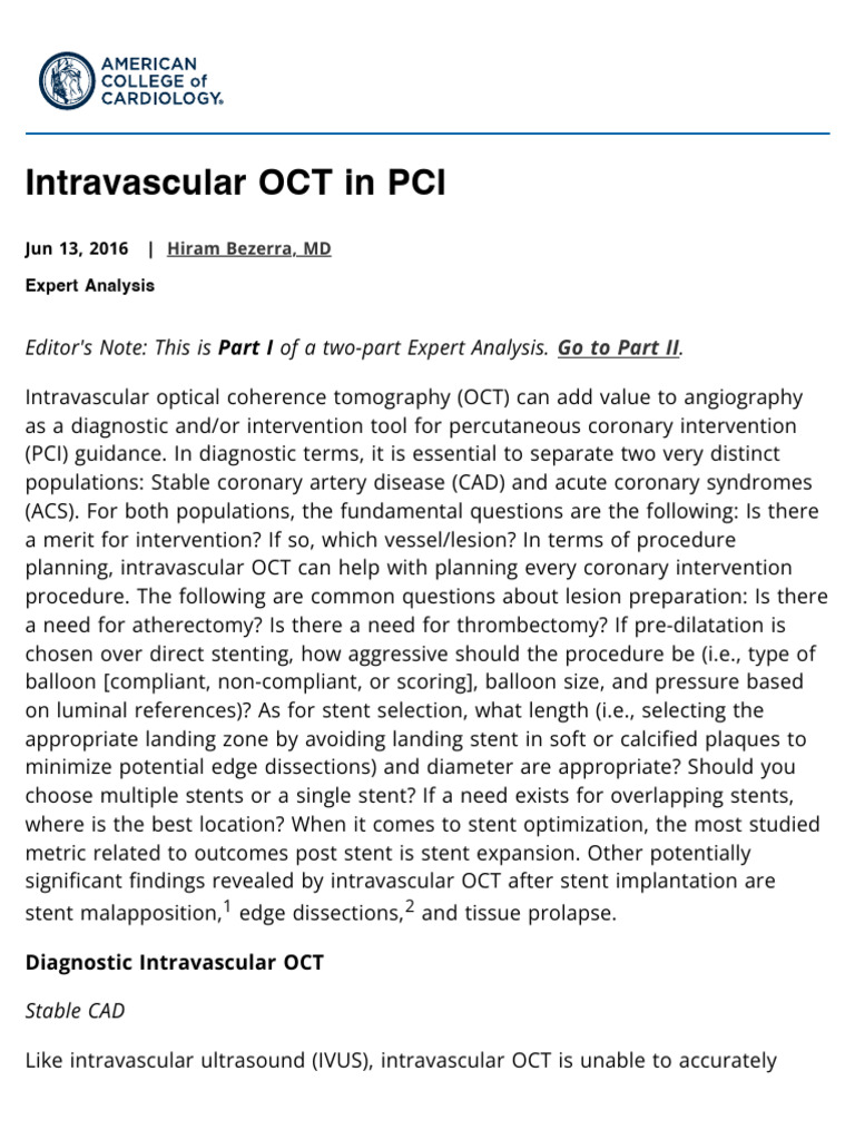 Intravascular OCT in PCI - American College of Cardiology | PDF ...