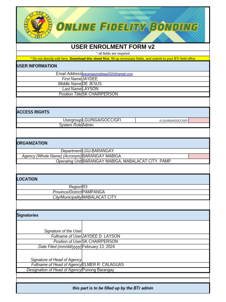 User Enrolment Form for LGU/NGA/GFI | PDF | Transport