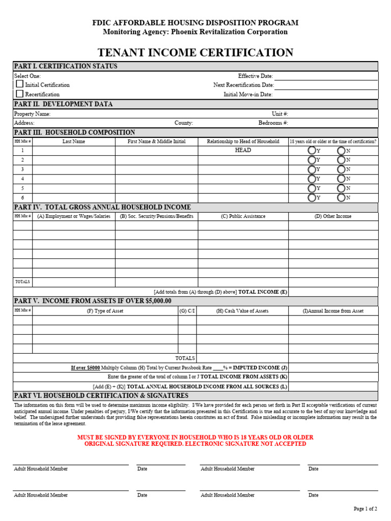 Tenant Income Certification | PDF | Lease | Renting