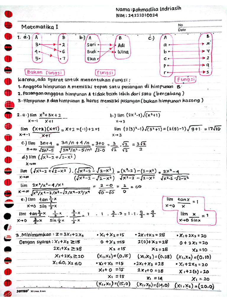 Matematika 1 Rahmadita Indriasih (024) - 1 | PDF