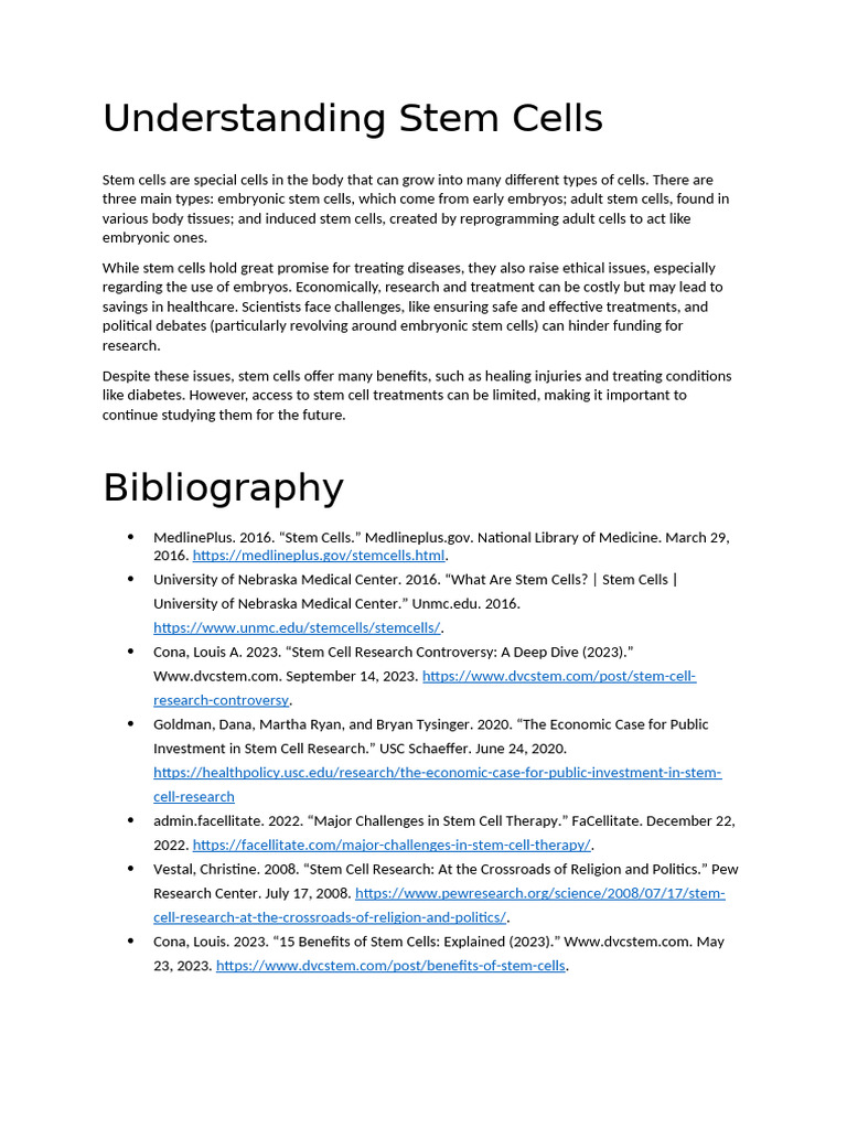 Understanding Stem Cells Essay | PDF