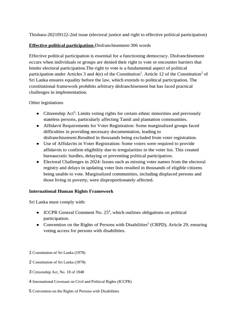 Effective Political Participation | PDF | Voting Rights In The United ...
