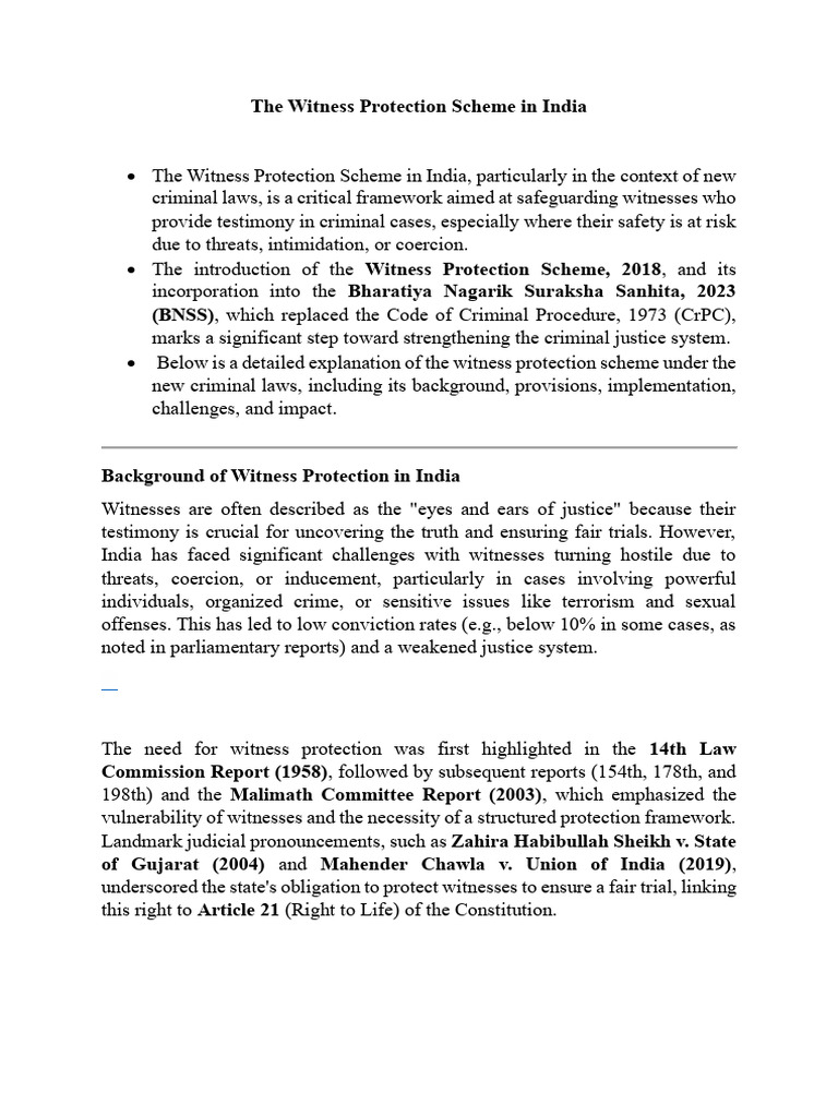 Witness Protection Scheme in India | PDF | Crimes | Crime & Violence