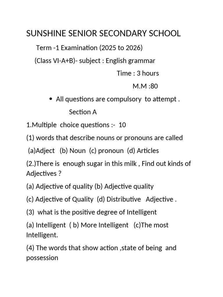 Sunshine Senior Secondary School | PDF