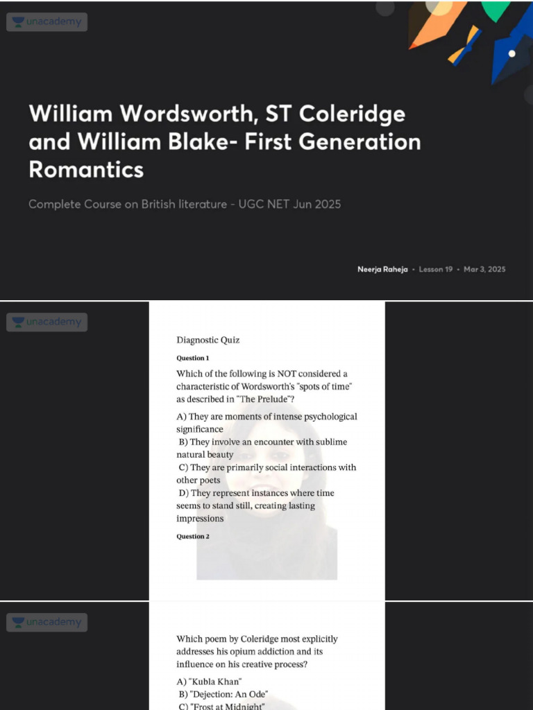 William Wordsworth ST Coleridge and William Blake First Generation ...