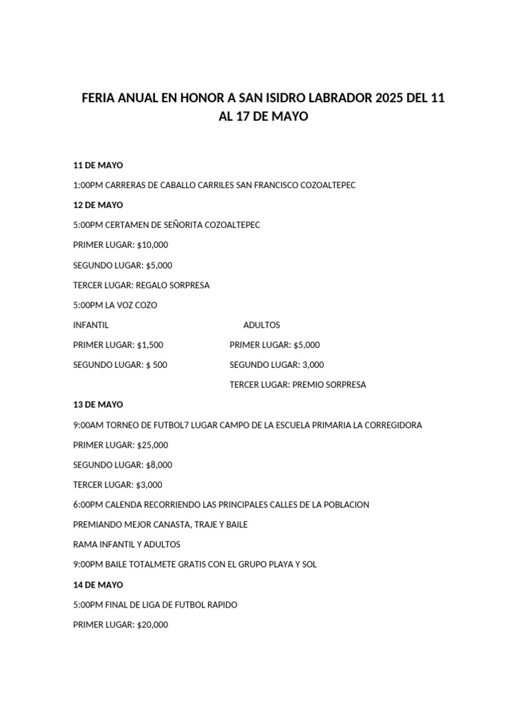 Programacion Feria Anual | PDF