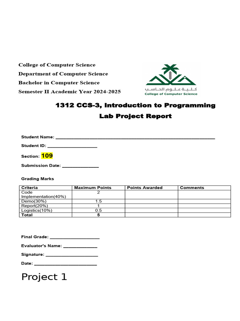 1312 - 109 LAB Project 1 - Tagged | PDF