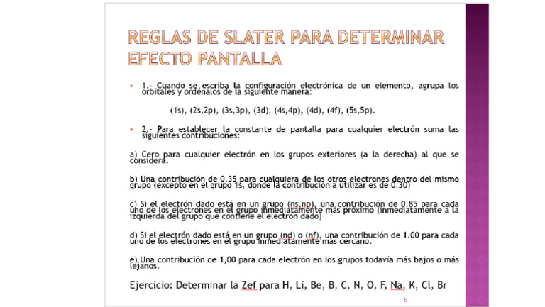 Reglas de Slater | PDF