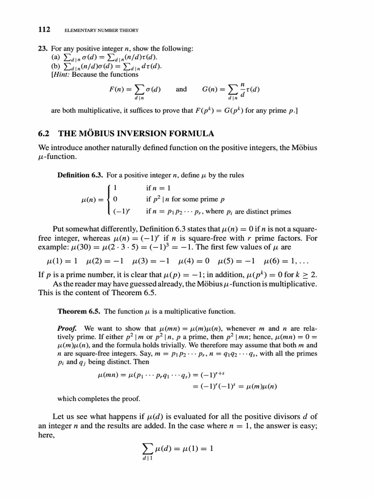 The Mobius Inversion Formula | PDF | Arithmetic | Discrete Mathematics