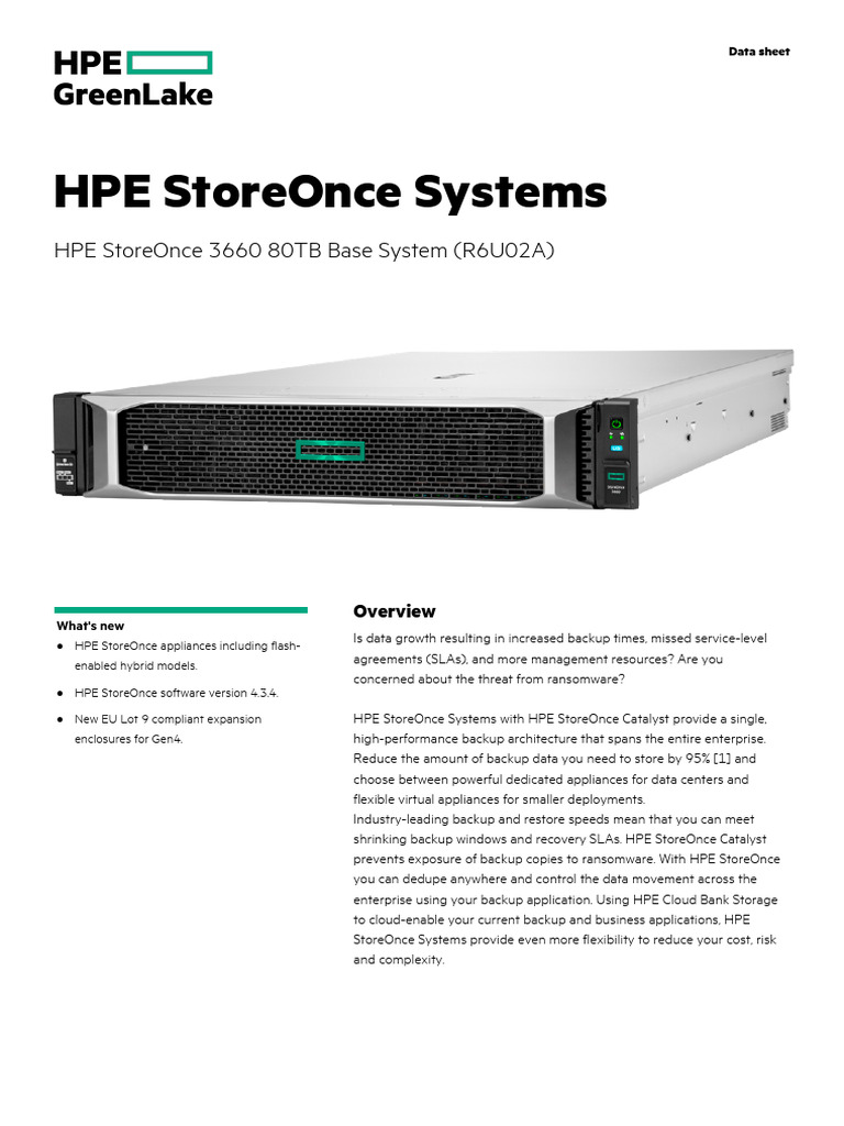 HPE StoreOnce 3660 80TB Base System | PDF | Backup | Cloud Computing