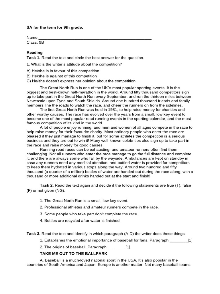 SA For The Term For 9th Grade | PDF | Sports | Team Sports