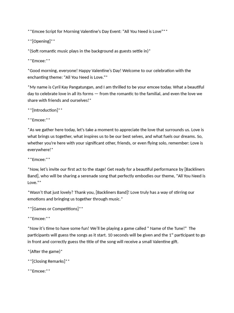 Emcee Script For Valentines | PDF
