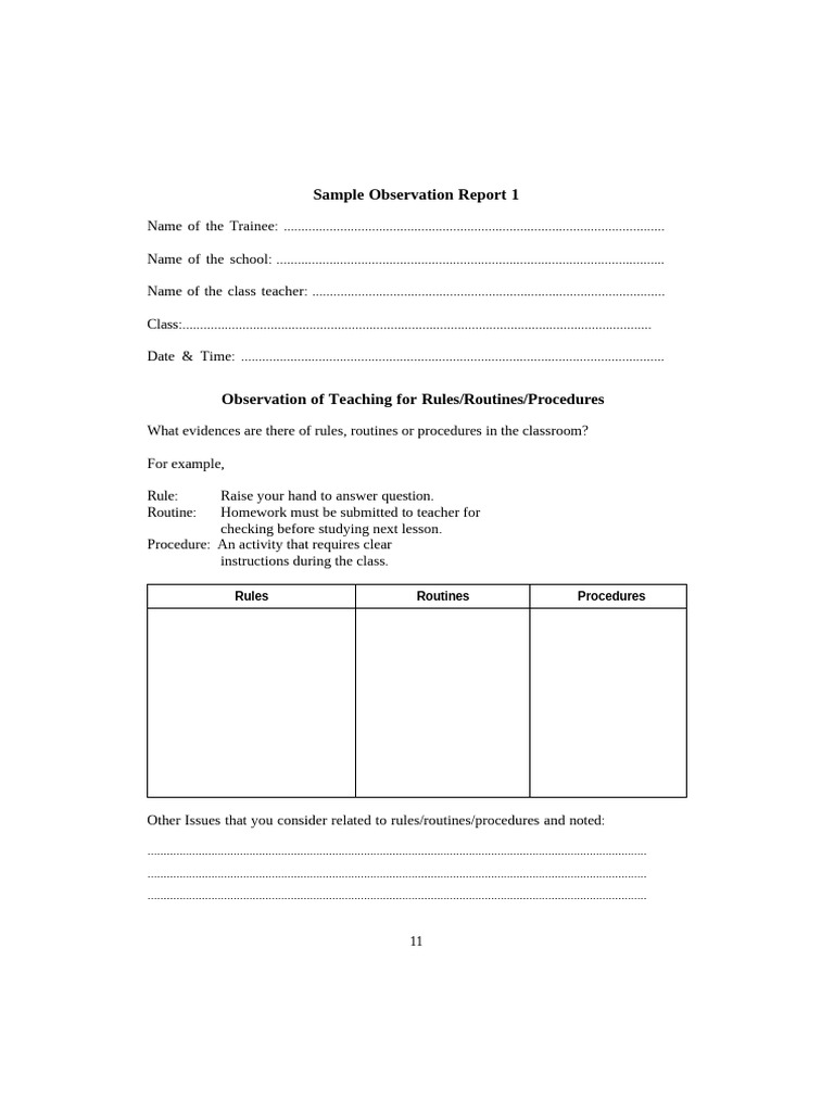 Classroom Observation Report Template | PDF | Teachers | Learning