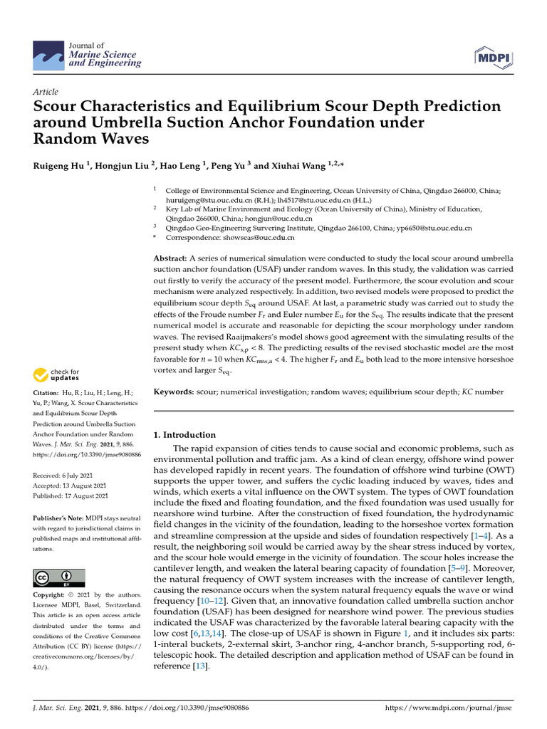 Scour Characteristics and Equilibrium Scour Depth Prediction Around Umbrella Suction Anchor ...