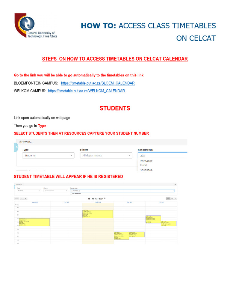 Celcat Time Table Steps | PDF