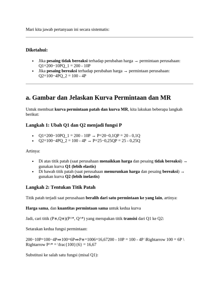 Kurva Permintaan Oligopolis dan MR | PDF