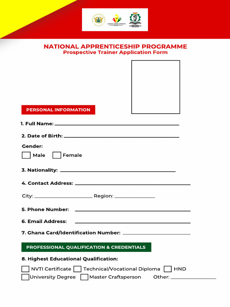 National Apprenticeship Trainer Form | PDF