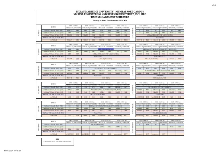 TIME TABLE-EVEN SEMESTER 2023-2024 v1.0 | PDF