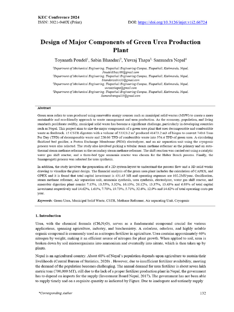 View of Design of Major Components of Green Urea Production Plant | PDF