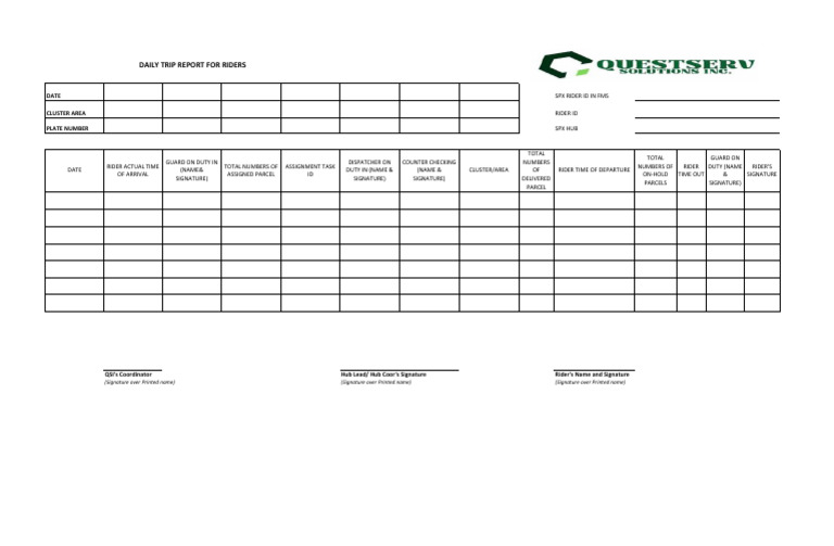 Daily Rider Trip Report Template | PDF