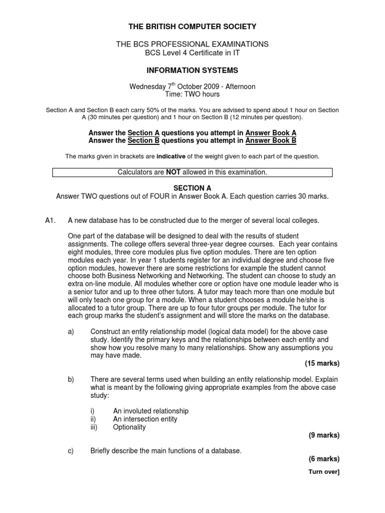 BCS Level 4 IT Certificate Exam Guide | PDF | Databases | Information ...