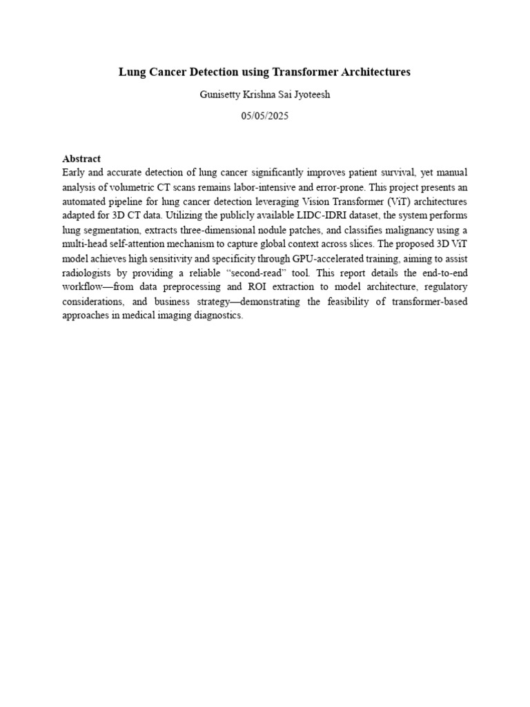 Lung Cancer Detection Using Transformer Architectures by Gunisetty Krishna Sai Jyoteesh | PDF ...