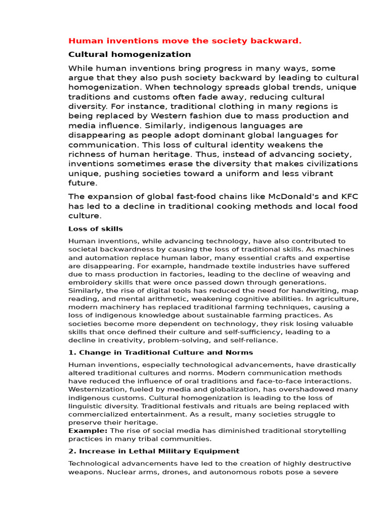 Human Invention Lead To Society Backwards | PDF | Habitat Destruction ...