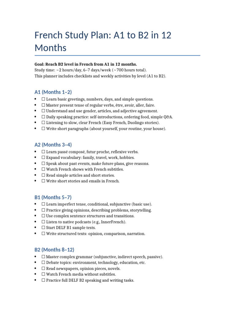 French B2 Study Plan | PDF