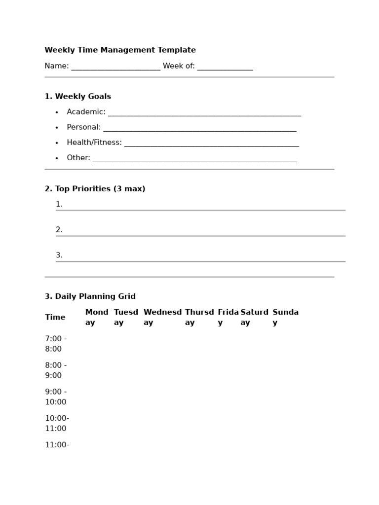 Time Managemnet Weekly | PDF