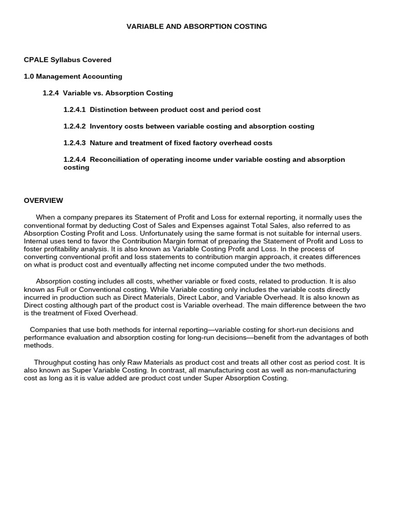 2 VARIABLE AND ABSORPTION COSTING | PDF | Cost Accounting | Income Statement