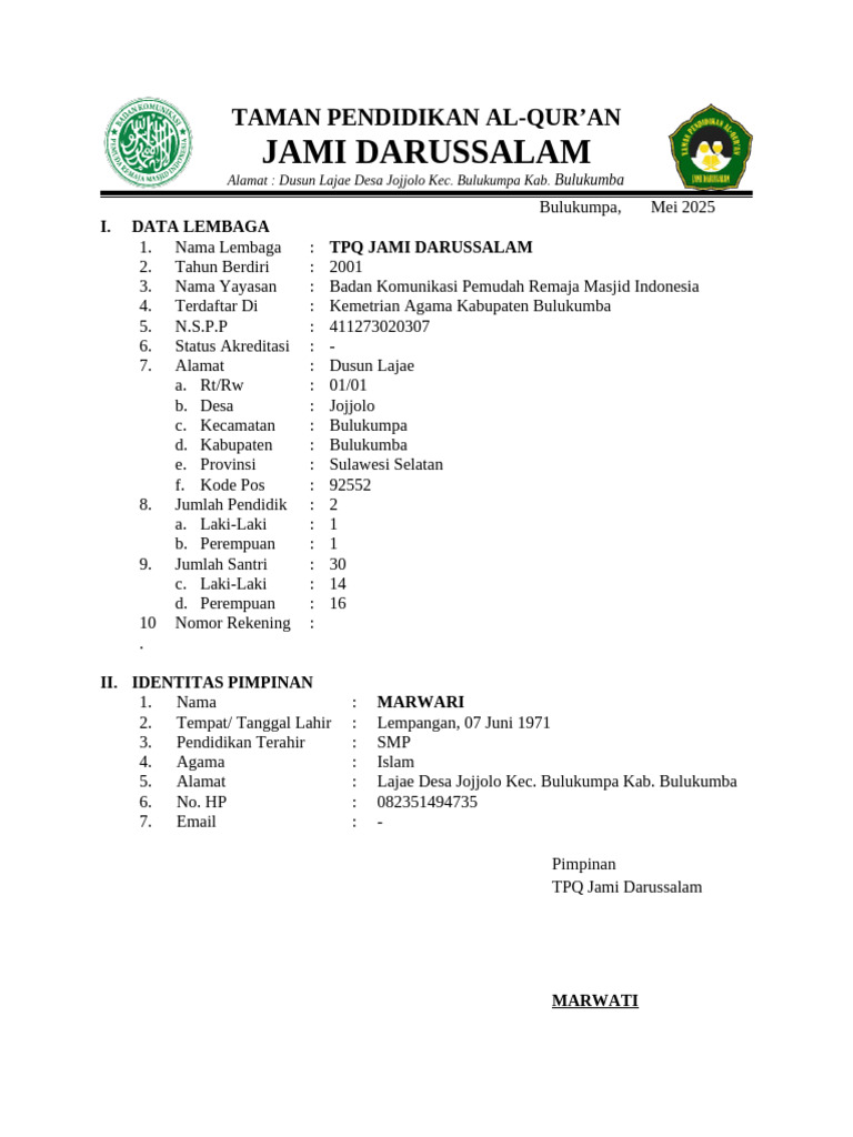 Profil Lembaga TPQ | PDF