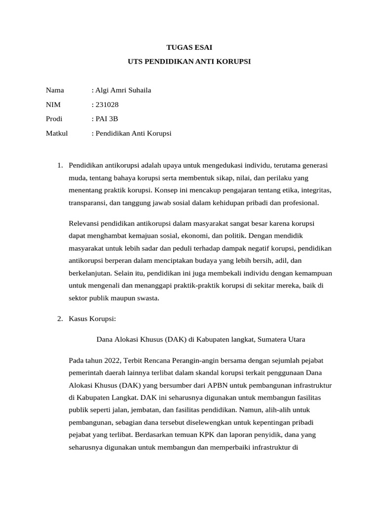 Tugas UTS Anti Korupsi Algi | PDF